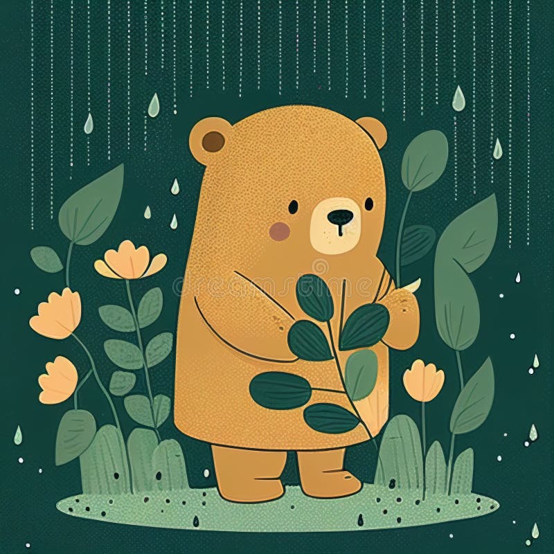 Illustration Cute Teddy Bear Standing Alone on Rainy Day Created with ...