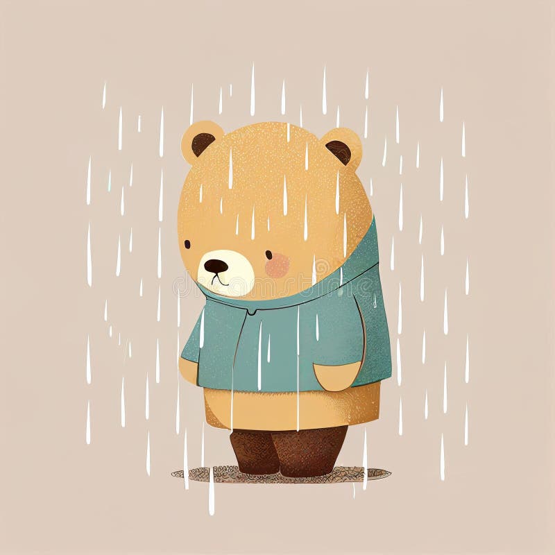 Illustration Cute Teddy Bear Standing Alone on Rainy Day Created with ...