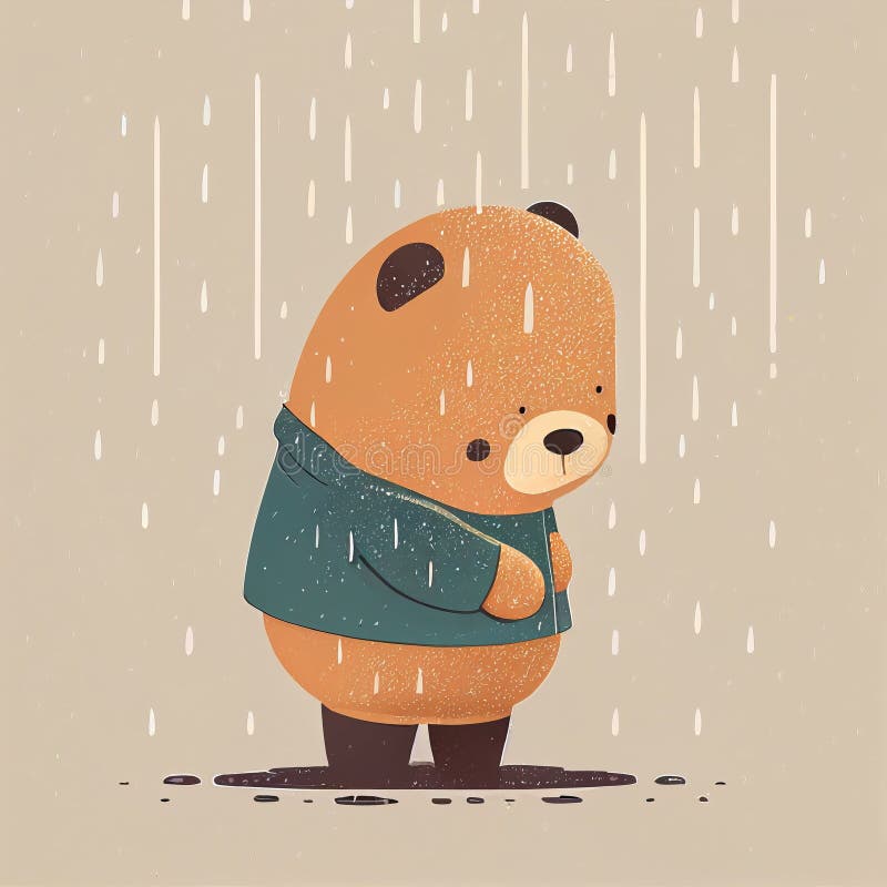 Illustration Cute Teddy Bear Standing Alone on Rainy Day Created with ...