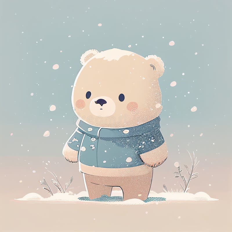 Illustration Cute Teddy Bear Standing Alone on Snowy Day Created with ...