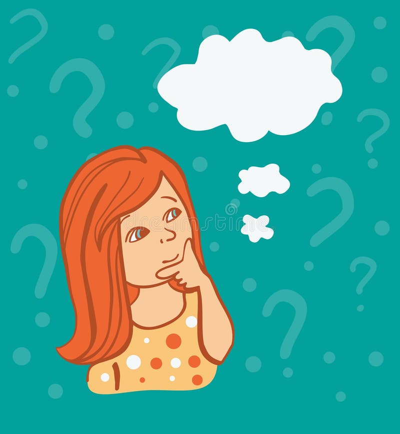 Illustration of a Cute Thinking Girl Stock Illustration - Illustration ...