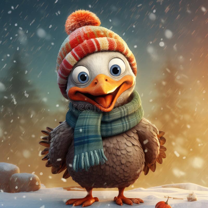 Illustration of a Cute Turkey in a Winter Hat Stock Illustration ...