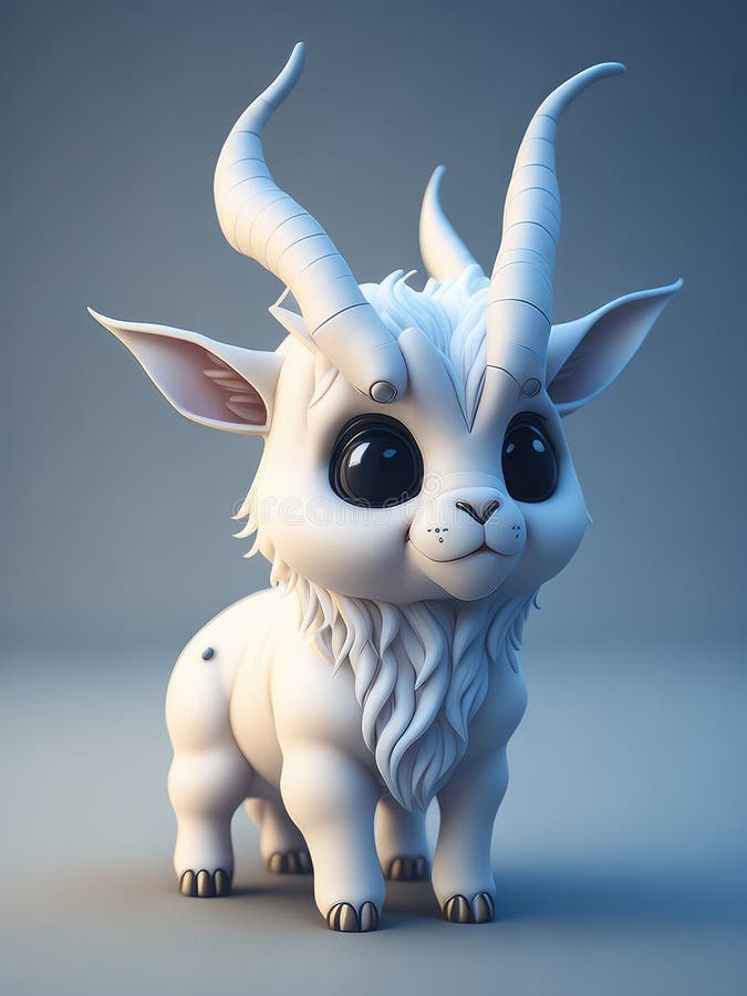 Illustration of a Cute White Creature with Horns and Big Eyes Created ...