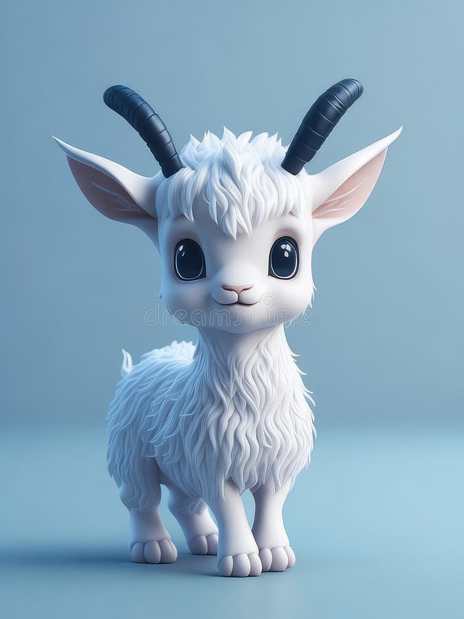 Illustration of a Cute White Creature with Horns and Big Eyes Created ...