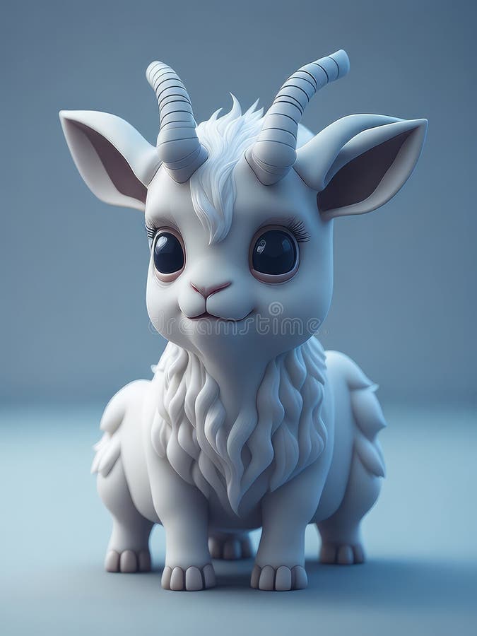 Illustration of a Cute White Creature with Horns and Big Eyes Created ...