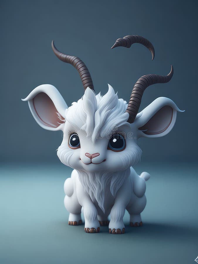 Illustration of a Cute White Creature with Horns and Big Eyes Created ...