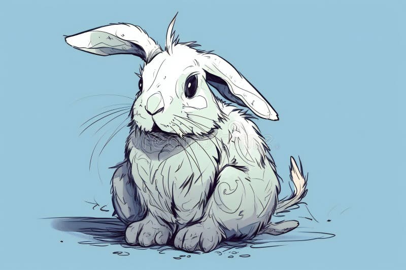Rabbit Sketch, Hand Drawn Illustration of Bunny on White Background ...