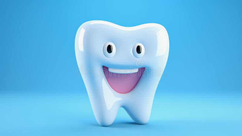 Illustration of a Cute White Tooth Character Against Blue Background ...