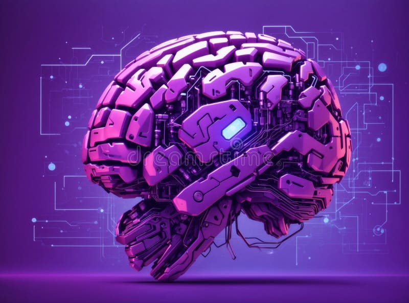 Illustration of a Cybernetic Artificial Intelligence Brain in Purple ...