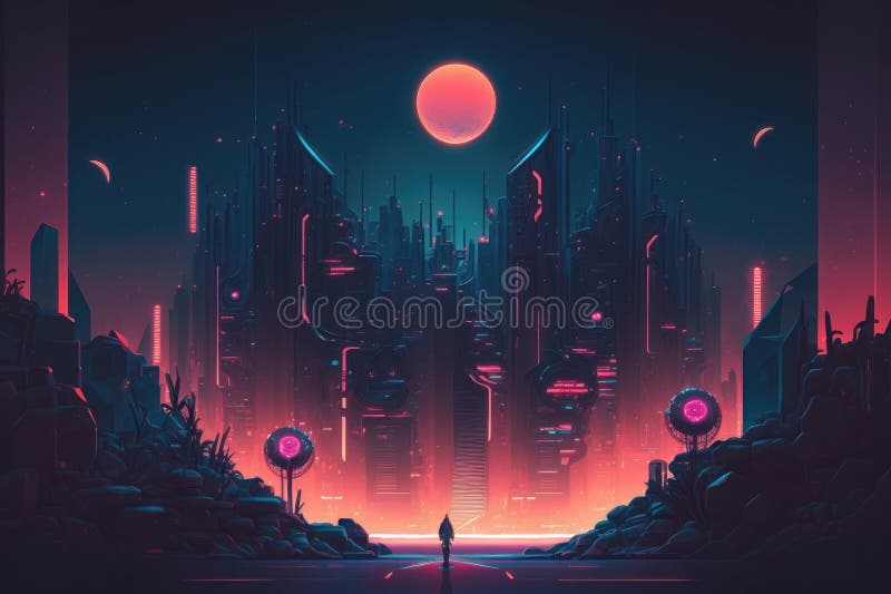 An Illustration of a Cyberpunk Abstract Background. Generation AI Stock ...