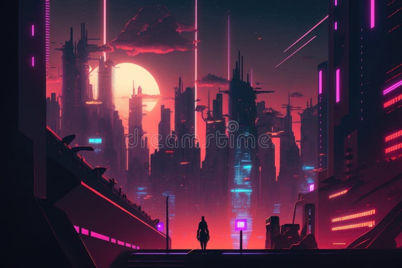 An Illustration of a Cyberpunk Abstract Background. Generation AI Stock ...