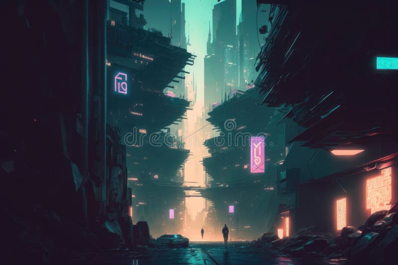 An Illustration of a Cyberpunk Abstract Background. Generation AI Stock ...