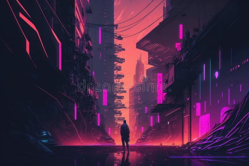 An Illustration of a Cyberpunk Abstract Background. Generation AI Stock ...