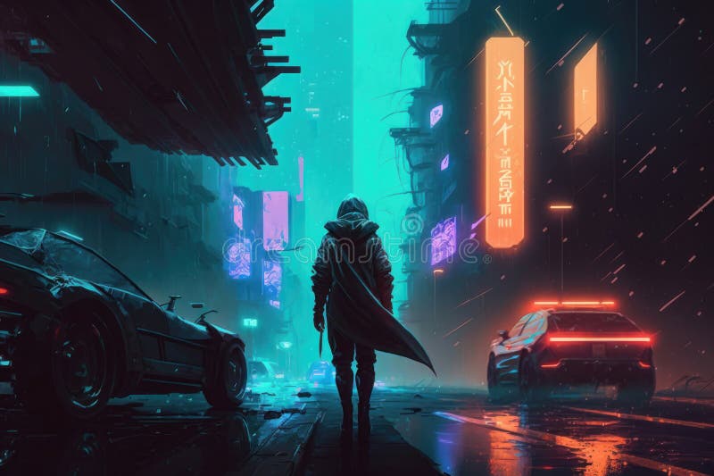 An Illustration of a Cyberpunk Abstract Background. Generation AI Stock ...