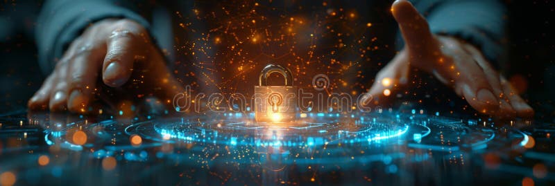 An Illustration of Cybersecurity with Hands Interacting with a Glowing ...