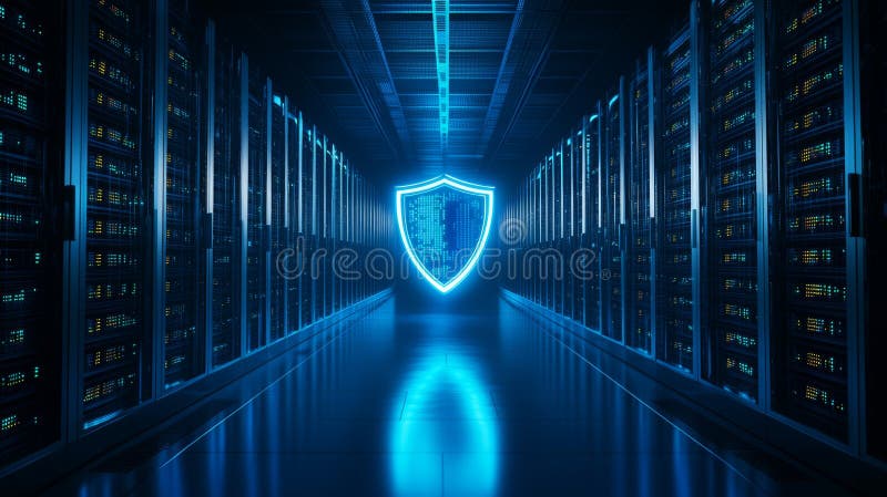 An Illustration of a Cybersecurity Shield on a Cloud Server ...