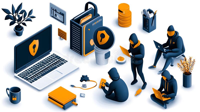 Illustration of Cybersecurity Team Working on Digital Protection and ...