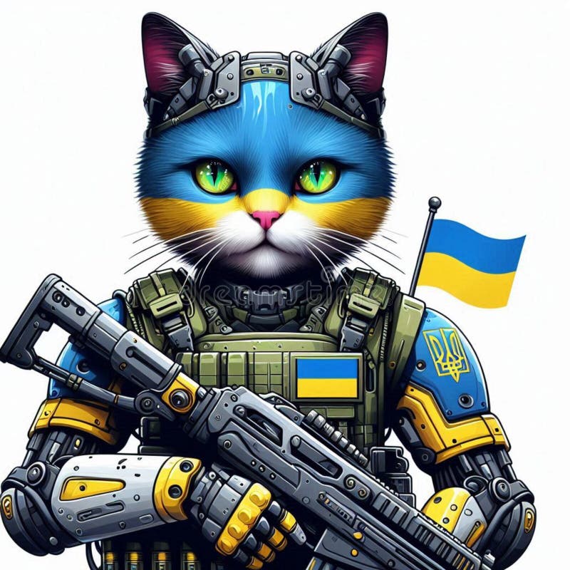 Illustration Cyborg Warrior Cat Ukrainian Flag Colours Stock ...
