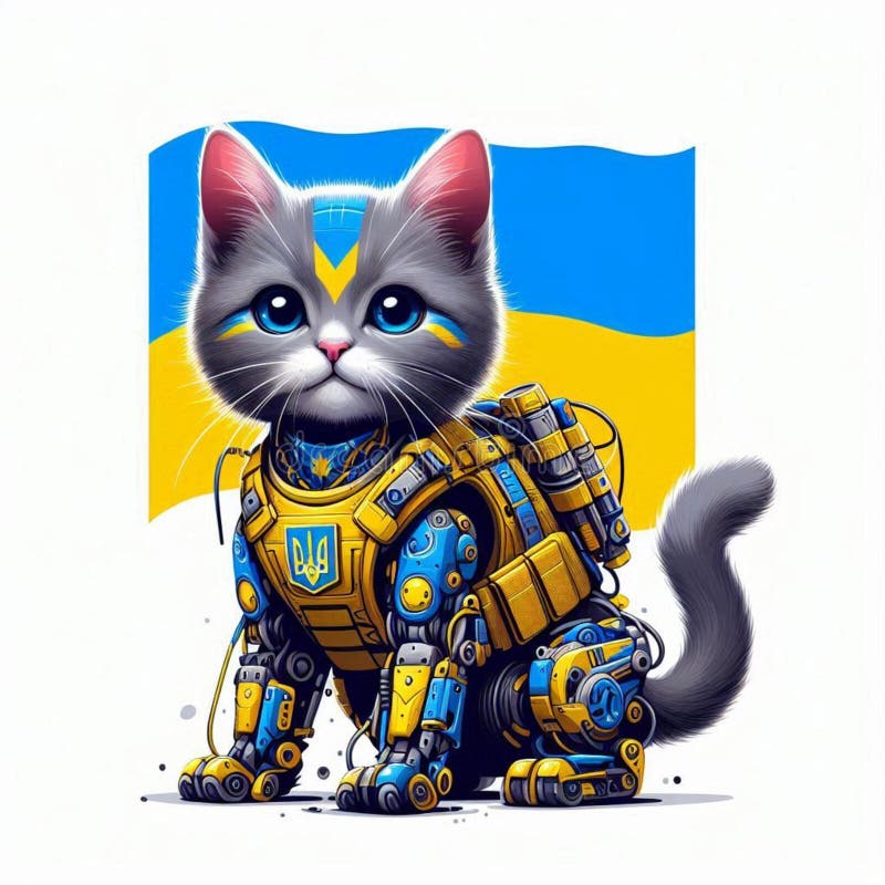 Illustration Cyborg Warrior Cat Ukrainian Flag Colours Stock ...