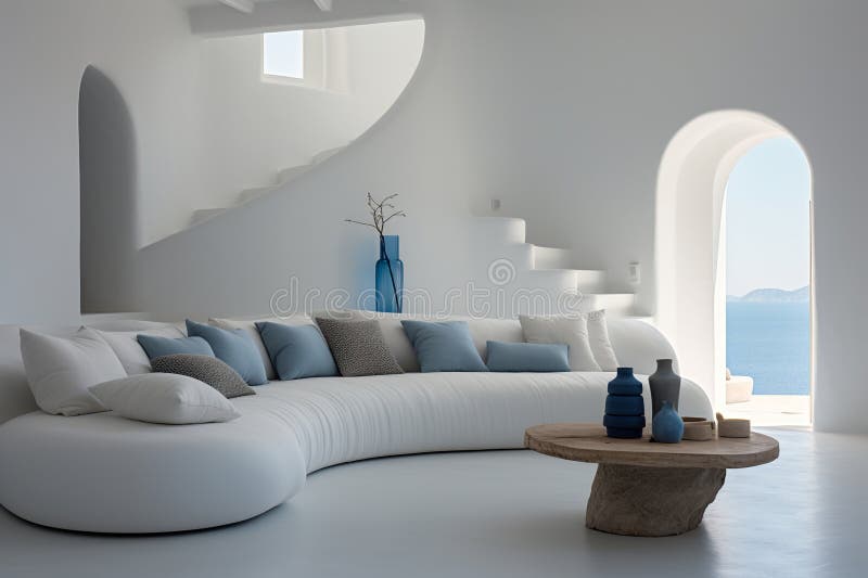 Illustration of Cycladic Inspired Decor Smooth Gentle Lines White ...