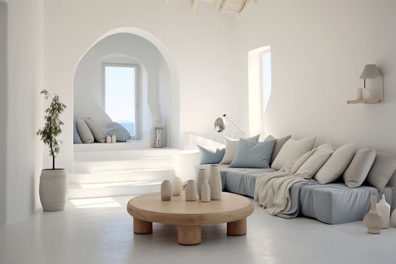 Illustration of Cycladic Inspired Decor Smooth Gentle Lines White ...