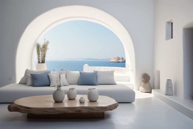 Illustration of Cycladic Inspired Decor Smooth Gentle Lines White ...