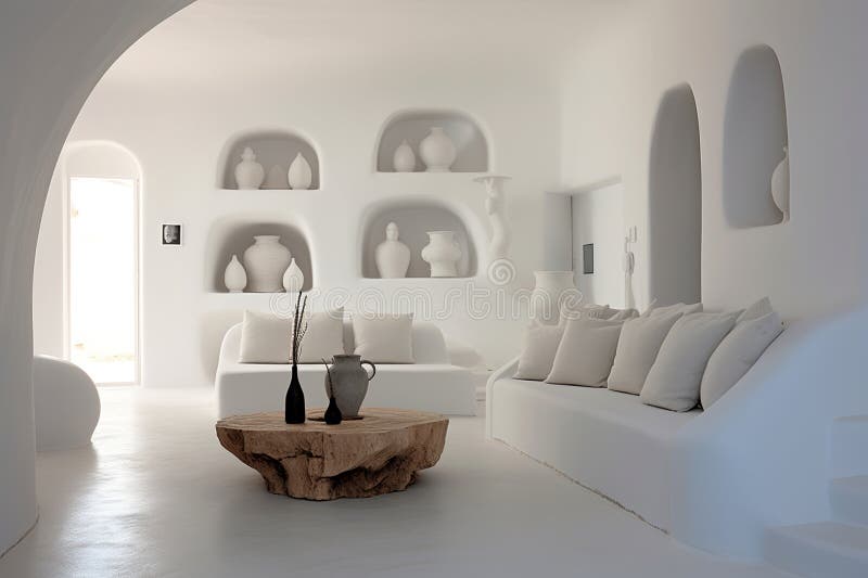 Illustration of Cycladic Inspired Decor Smooth Gentle Lines White ...