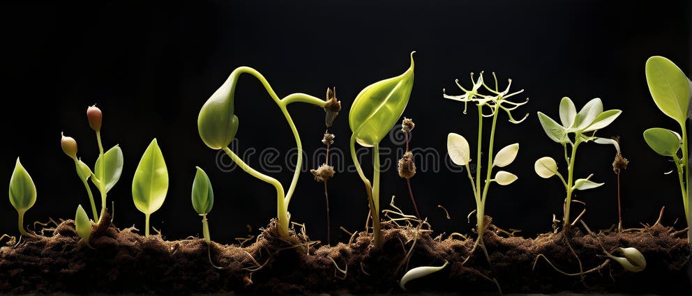 Cycle of Seeds Sprouting into Plants, Each Plant Dissolving Back into ...
