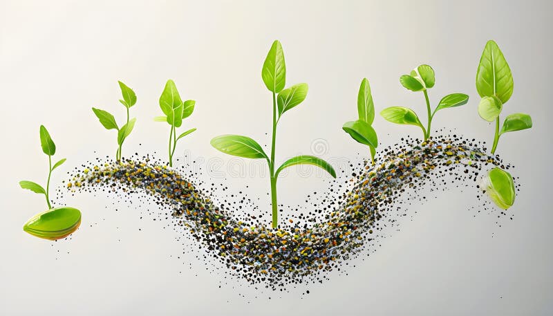 Cycle of Seeds Sprouting into Plants, Each Plant Dissolving Back into ...