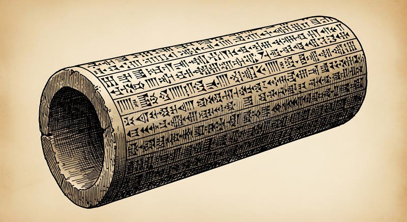 Illustration of a Cylindrical Artifact Inscribed with Cuneiform Script ...