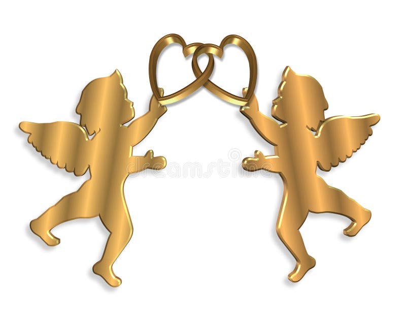 Illustration D'or 3D De Valentine De Cupidons Illustration Stock ...