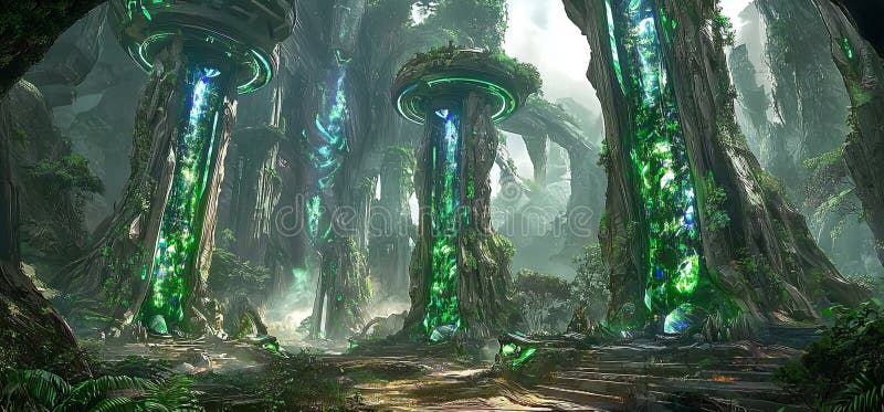 Illustration in 3D of an Alien Temple with Glowing Flames Emanating ...