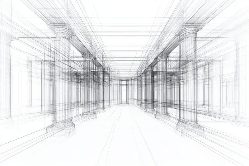 Illustration of a 3D Architectural Structure in Abstract Line Art Stock ...