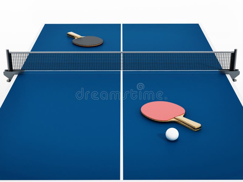3D-illustration Av Ett Pingpongbord, Racketar Och Boll Stock ...