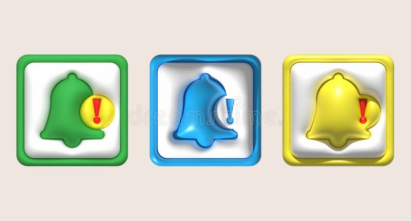 Illustration 3D . a Bell Symbol with a Warning Sign Stock Illustration ...