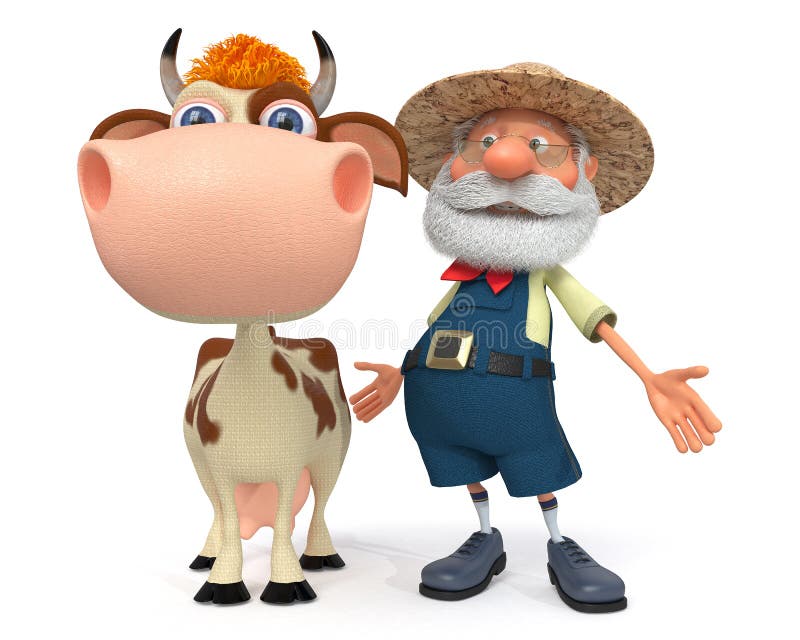 Illustration 3D Som Bonden Kostar Med En Skyffel Stock Illustrationer ...
