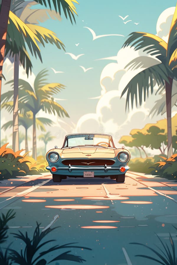 Illustration of a 2d Car Driven on Road Portrait Stock Illustration ...