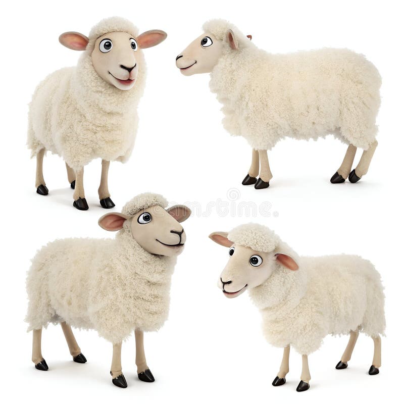 Illustration of a 2D Flat Sheep in Different Poses for Story Kid Book ...
