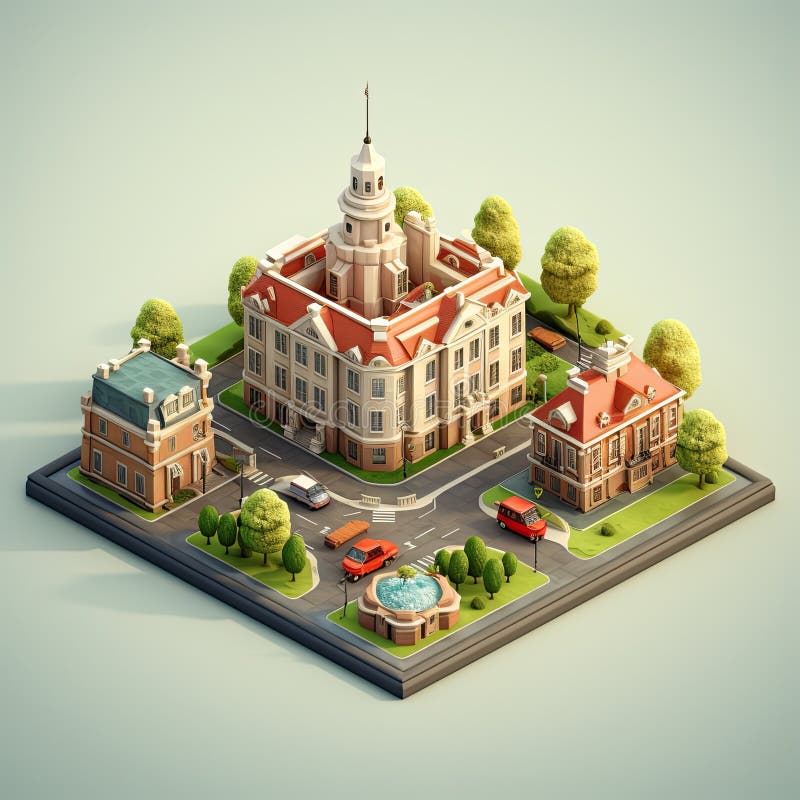 3D Isometric City Design Illustration Stock Illustration - Illustration ...