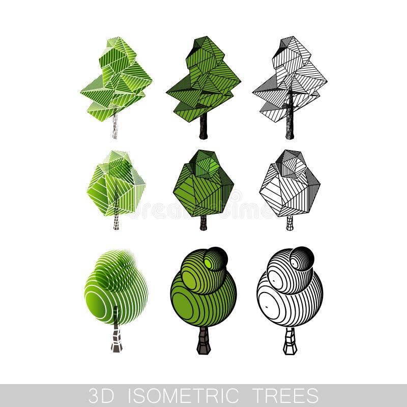 Illustration of 3D Isometric Low-poly Trees Stock Vector - Illustration ...