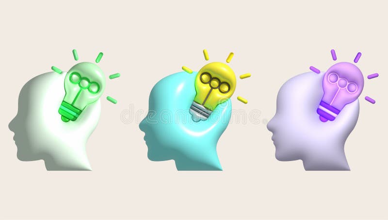Illustration 3D, a Light Bulb on the Head Work Idea Concept Stock ...