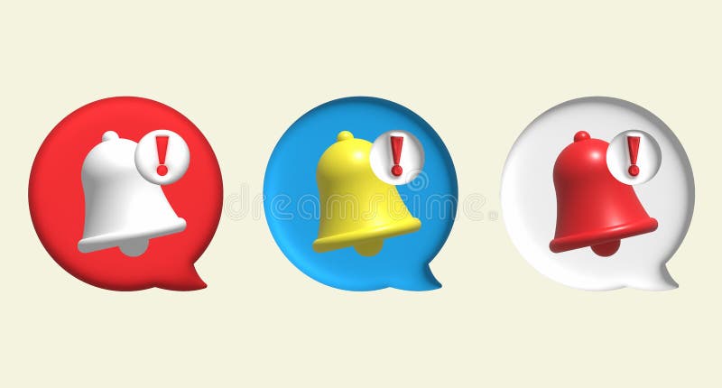 Illustration 3D . Message Button with Notification Bell Stock ...