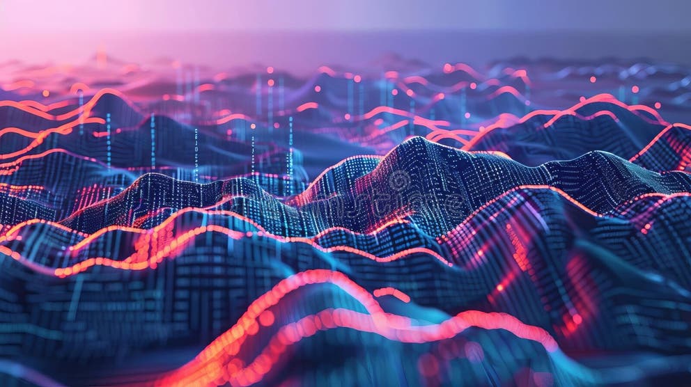 Illustration 3D Model Abstract Digital Landscape with Coding Elements ...