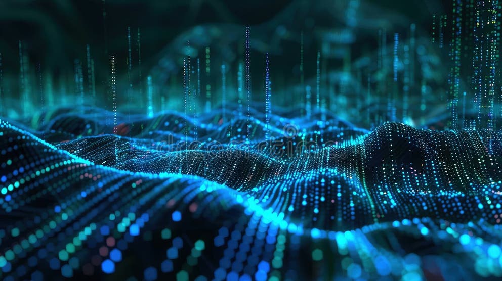 Illustration 3D Model Abstract Digital Landscape with Coding Elements ...