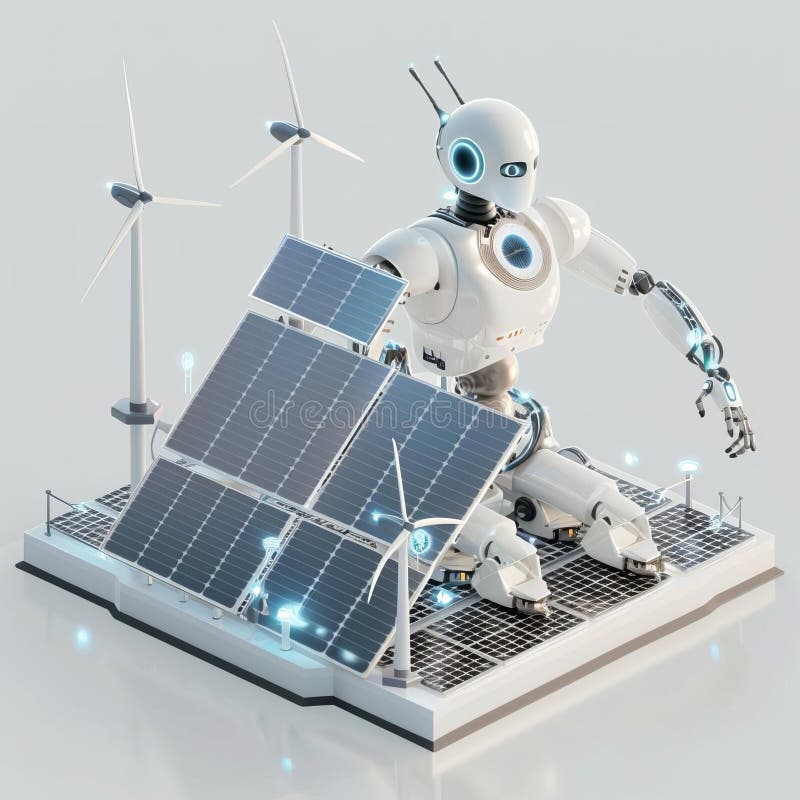 Illustration 3D Model Artificial Intelligence Powering Renewable Energy ...