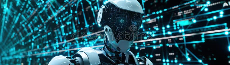AI Robot Model and Humanoid Interconnected by Cable Illustrating ...