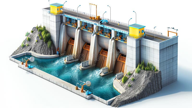 278 Illustration of a 3D Model of a Hydroelectric Dam Icon in Bright ...