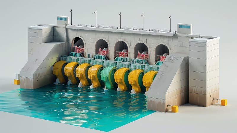 278 Illustration of a 3D Model of a Hydroelectric Dam Icon in Bright ...