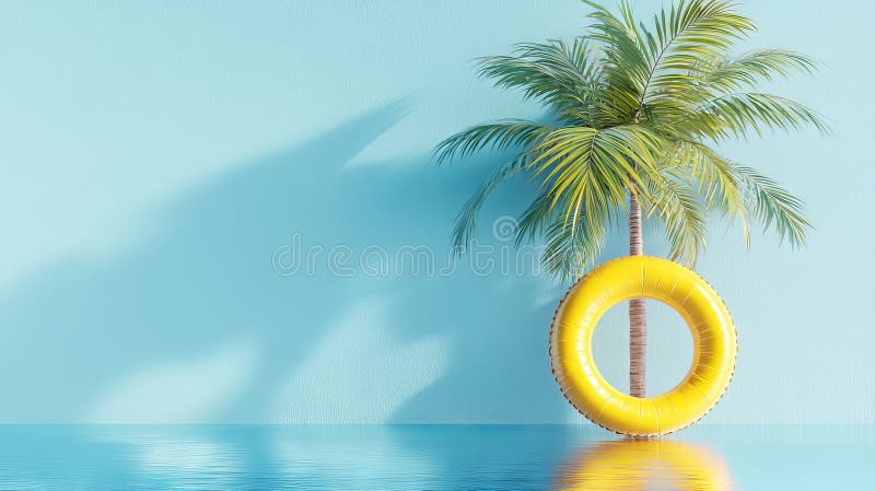 An Illustration with a 3D Model of an Inflatable Float and Palm Tree ...