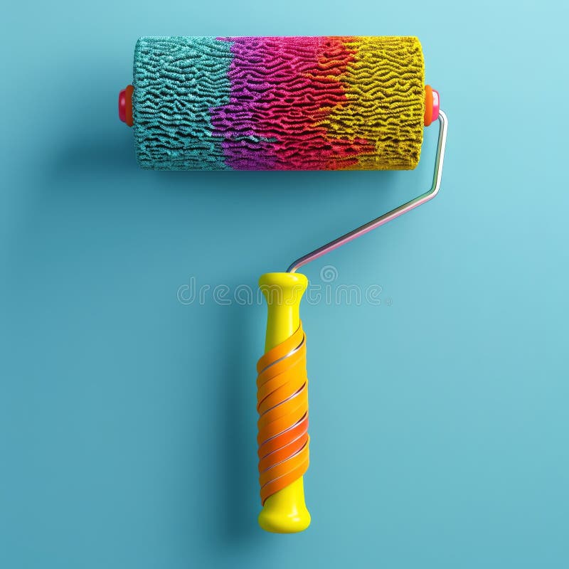 224 Illustration of a 3D Model of a Paint Roller Icon in Bright Colors ...